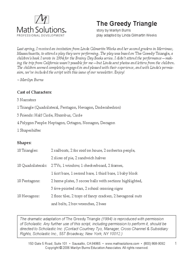 The Greedy Triangle: Cast of Characters | PDF | Goldilocks And The ...