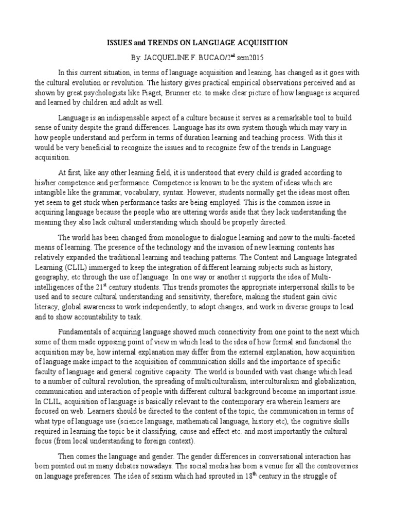 Issues And Trends On Language Acquisition By Jacqueline F Bucao 2
