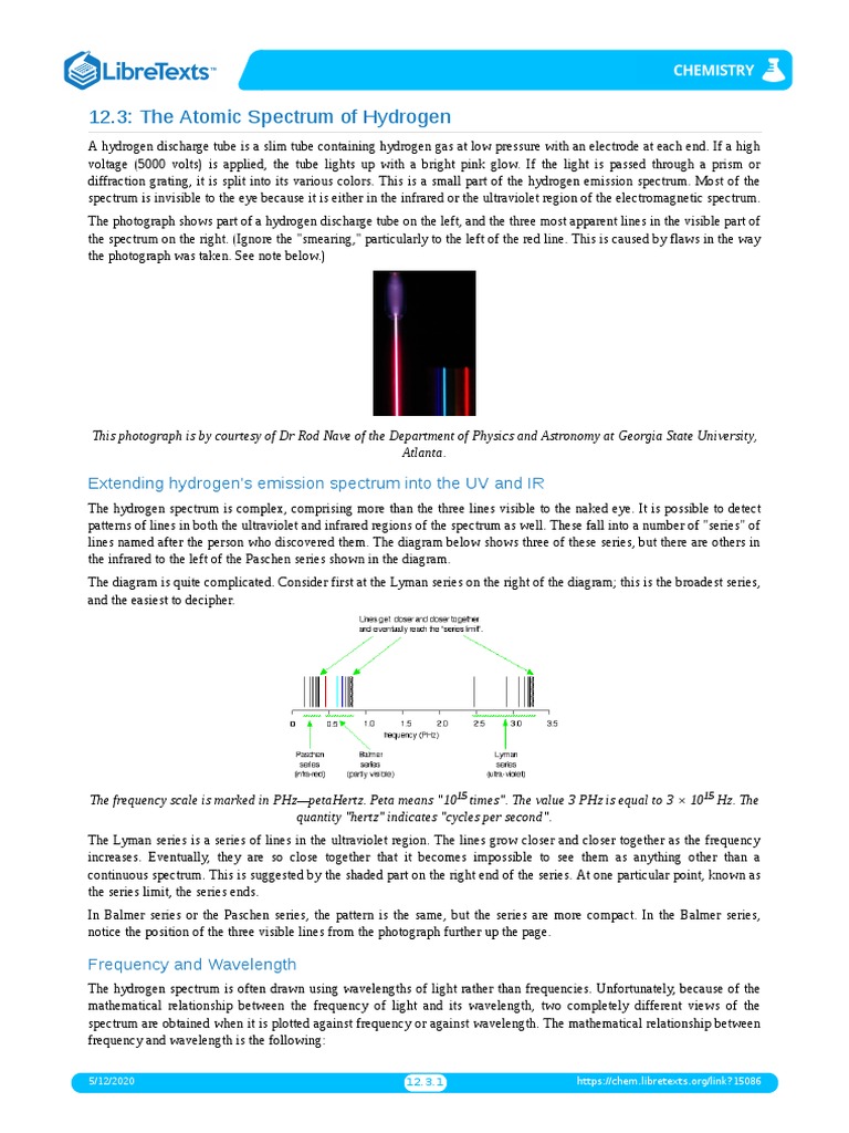 12.3: The Atomic Spectrum of Hydrogen | PDF | Electromagnetic Spectrum ...