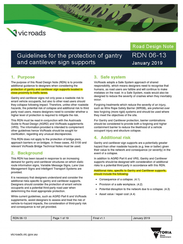 VicRoads 2019-Road Design Note 0613 Guidelines For The Protection of ...