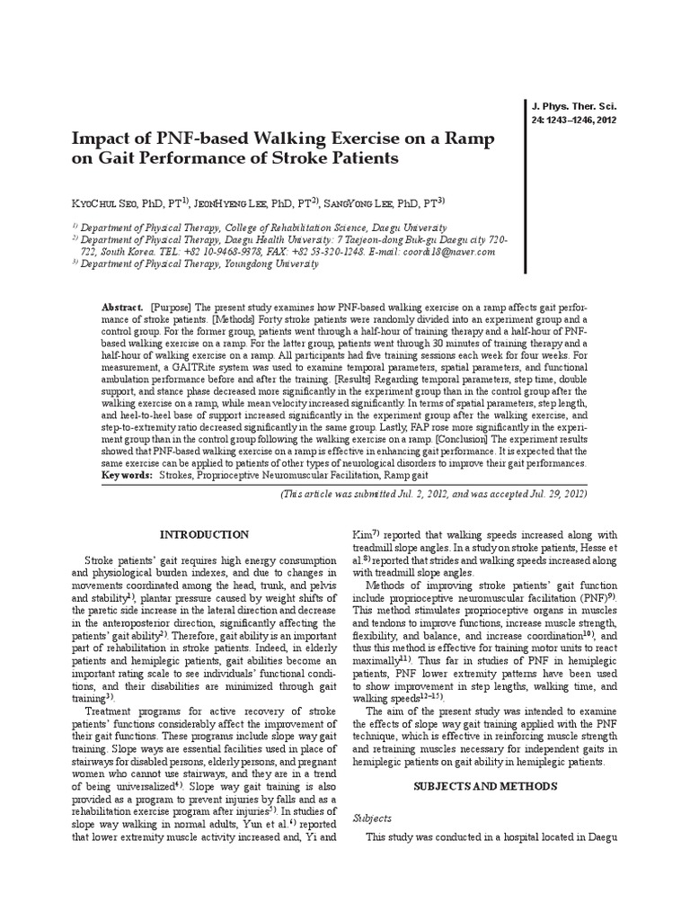 Impact of PNF-based Walking Exercise On A Ramp On Gait Performance of ...