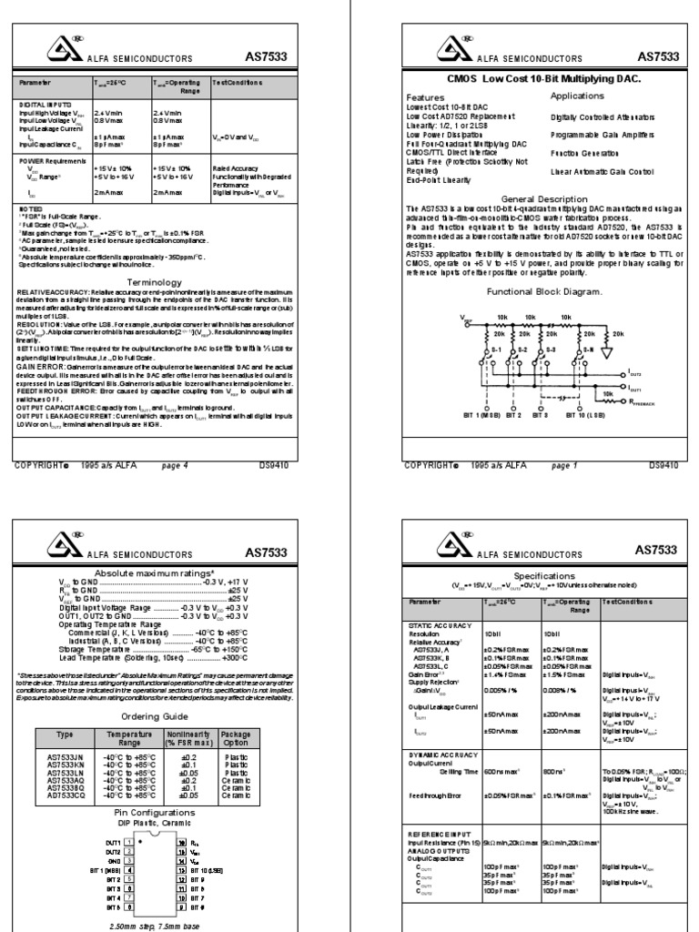 AS7533 AS7533: Features Applications | PDF | Linearity | Digital To ...
