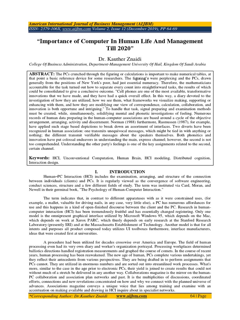 Importance of Computer in Human Life and Management Till 2020 ...