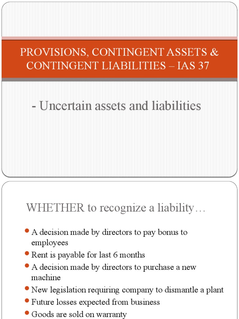 Provisions, Contingent Assets & Contingent Liabilities - Ias 37 | PDF ...