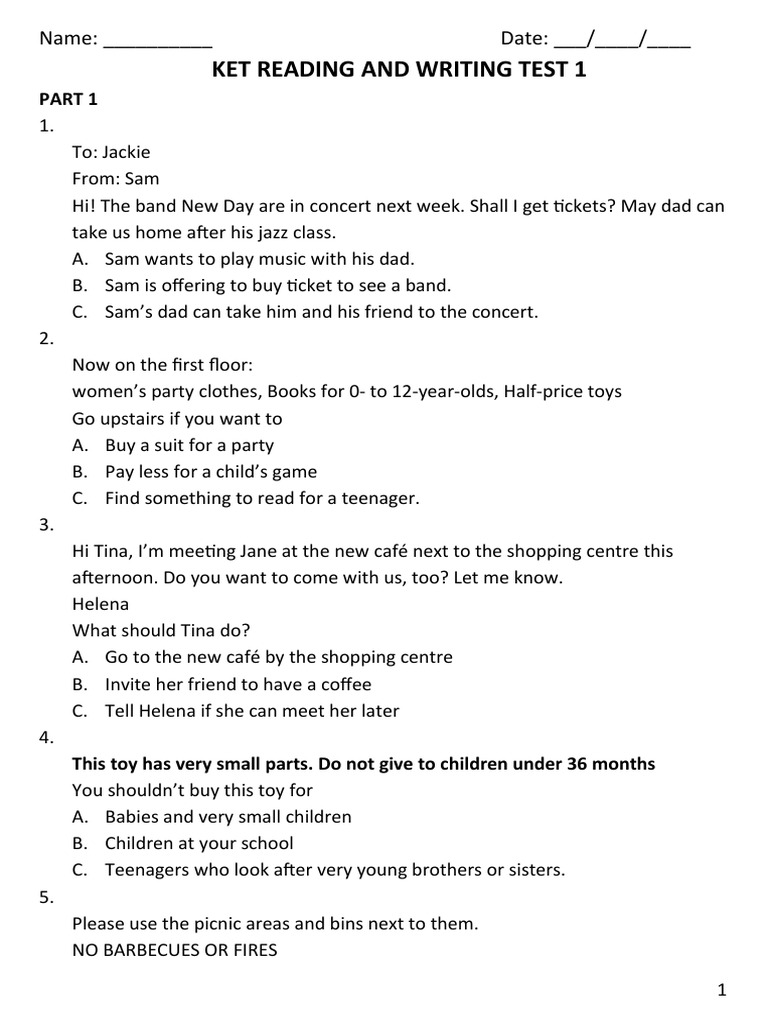 KET Reading and Writing Test Sample | PDF | Dolphin