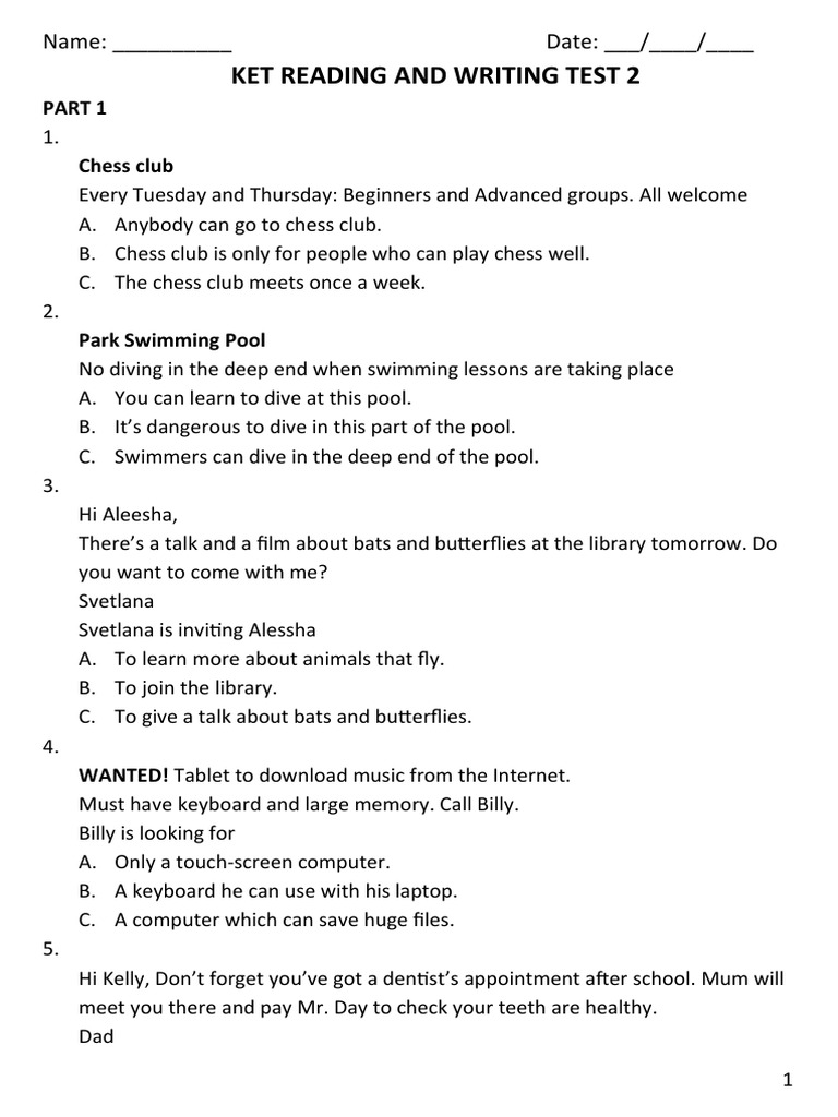 Ket Reading and Writing Test 2 | PDF | Rice | Video Games