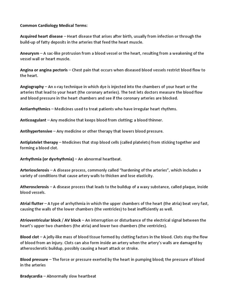 Common Cardiology Medical Terms | PDF | Heart | Myocardial Infarction