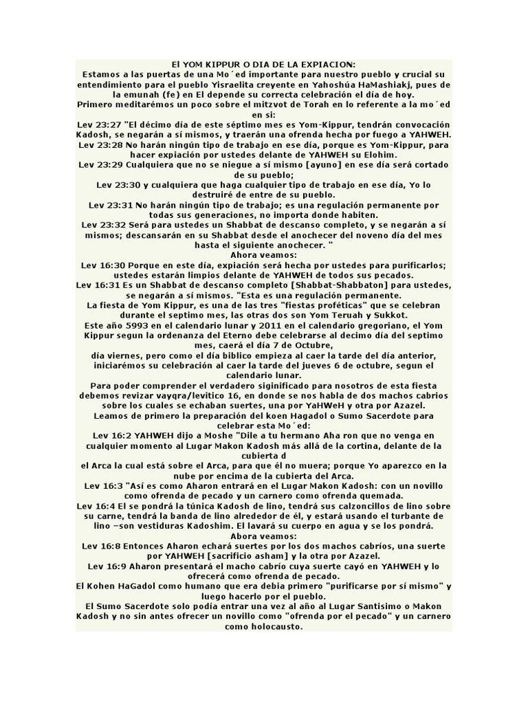 El Yom Kippur Fiesta Profetica Pdf Yahvé Pecado