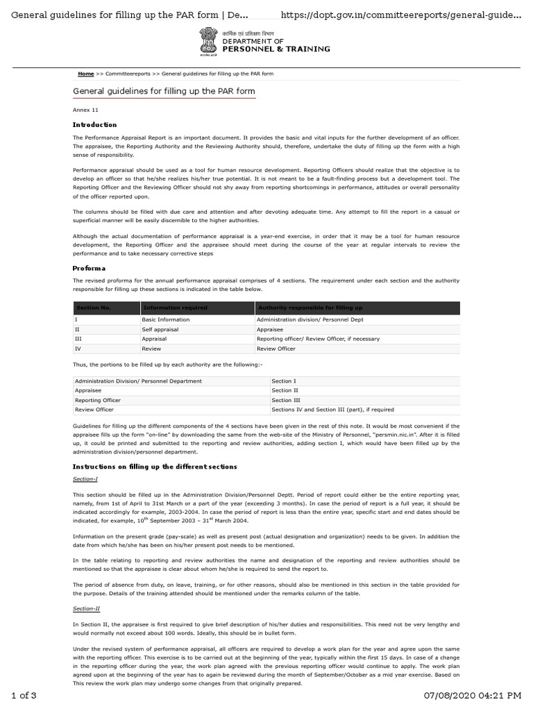 General Guidelines For Filling Up The PAR Form: Personnel & Training ...