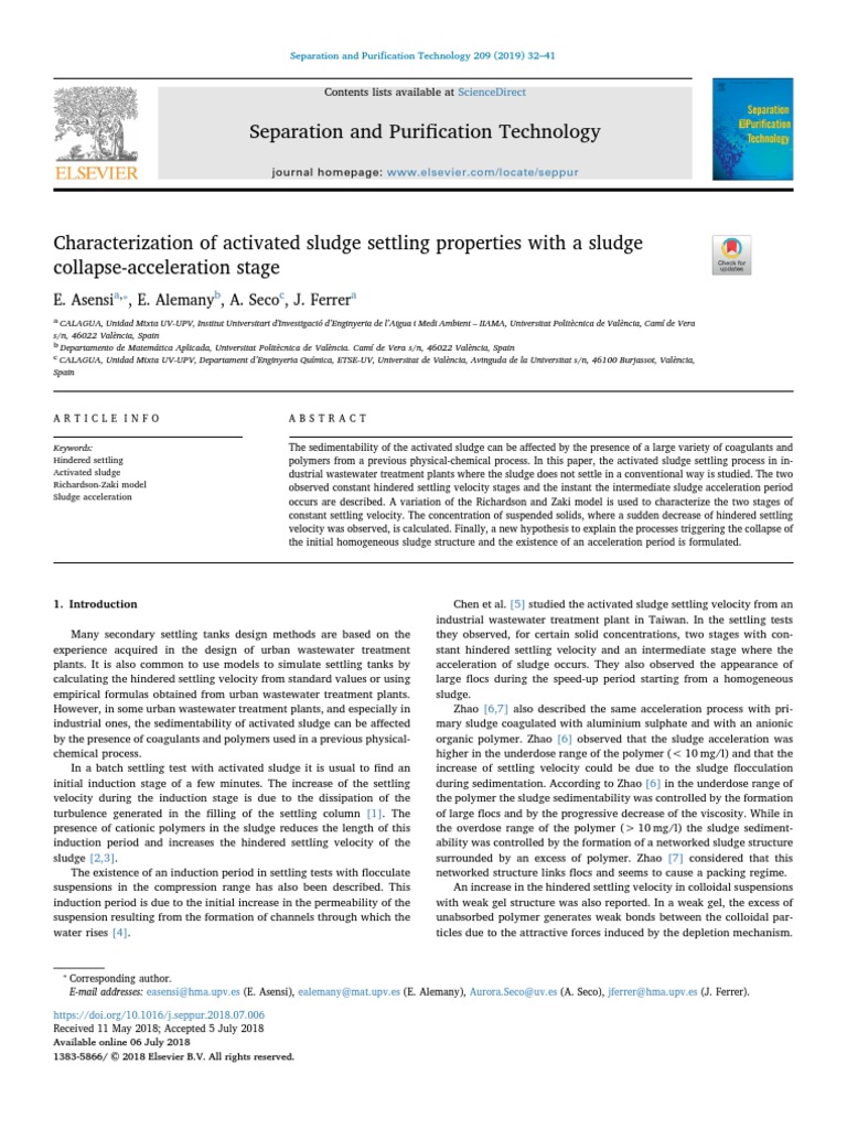 Characterization of Activated Sludge Settling Properties With A Sludge ...