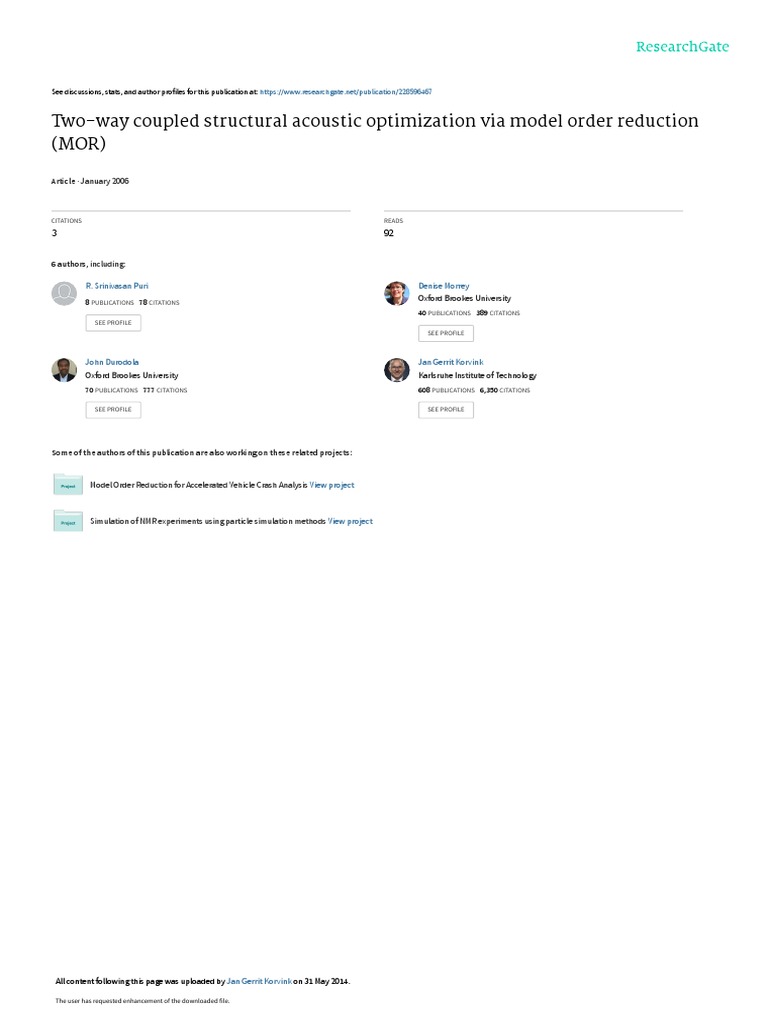 Two-way Coupled Structural Acoustic Optimization via Model Order ...