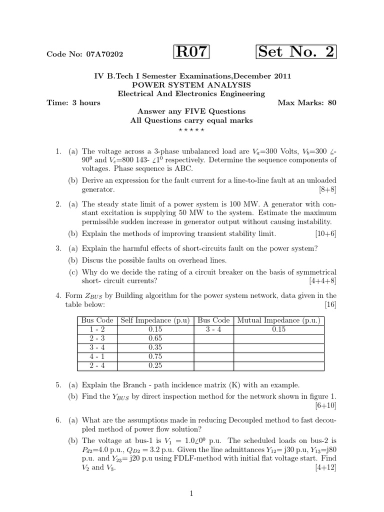 Power System Analysis Exam Questions | PDF | Electrical Impedance ...