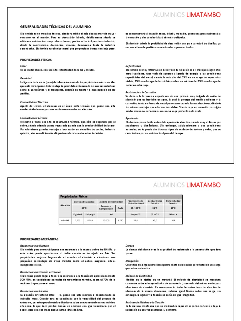 Ficha Tecnica Aluminio Corporacion Limatambo PDF | PDF | Tecnología