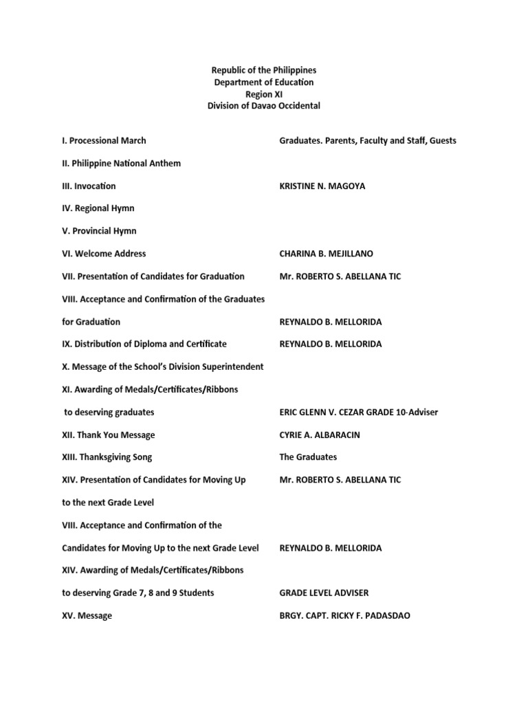 Program For Graduation | PDF | Philippines