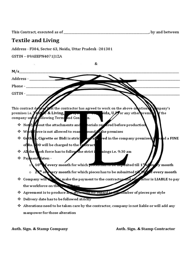 Textile Contract Defines Terms for Production Work | PDF
