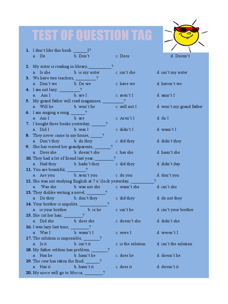 Question Tag Exercise Test | PDF