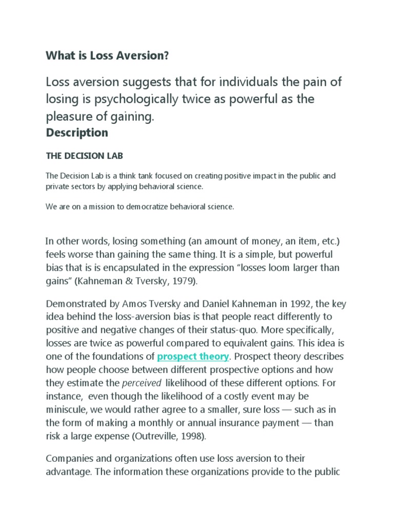 Loss Aversion Bias | PDF | Risk | Action (Philosophy)