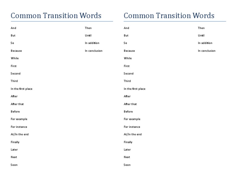 Common Transition Words | PDF