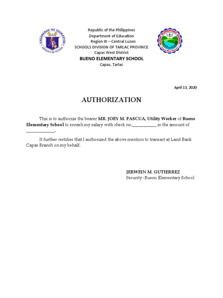 Authorization: Bueno Elementary School | PDF