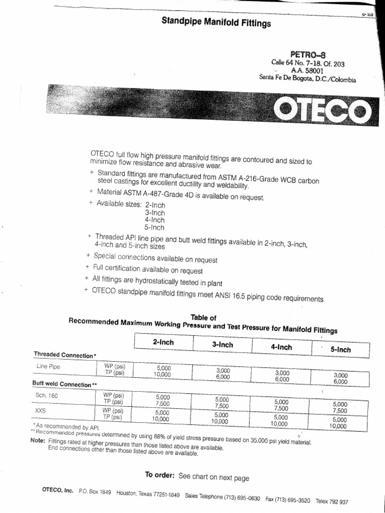Oteco Standpipe Manifold Fittings | PDF
