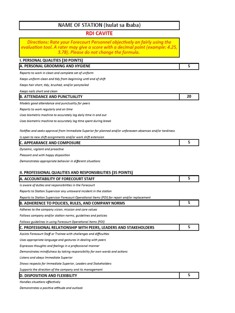 RDI - CAVITE Evaluation Form For Incentive Program Luzon | PDF ...