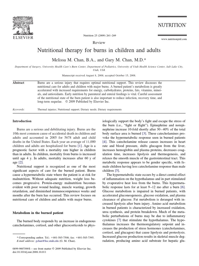 Nutritional Therapy For Burns in Children and Adults | PDF | Burn ...