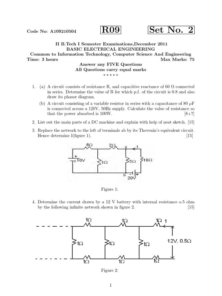 Basic Electrical Engineering Exam Questions | PDF | Electric Motor ...