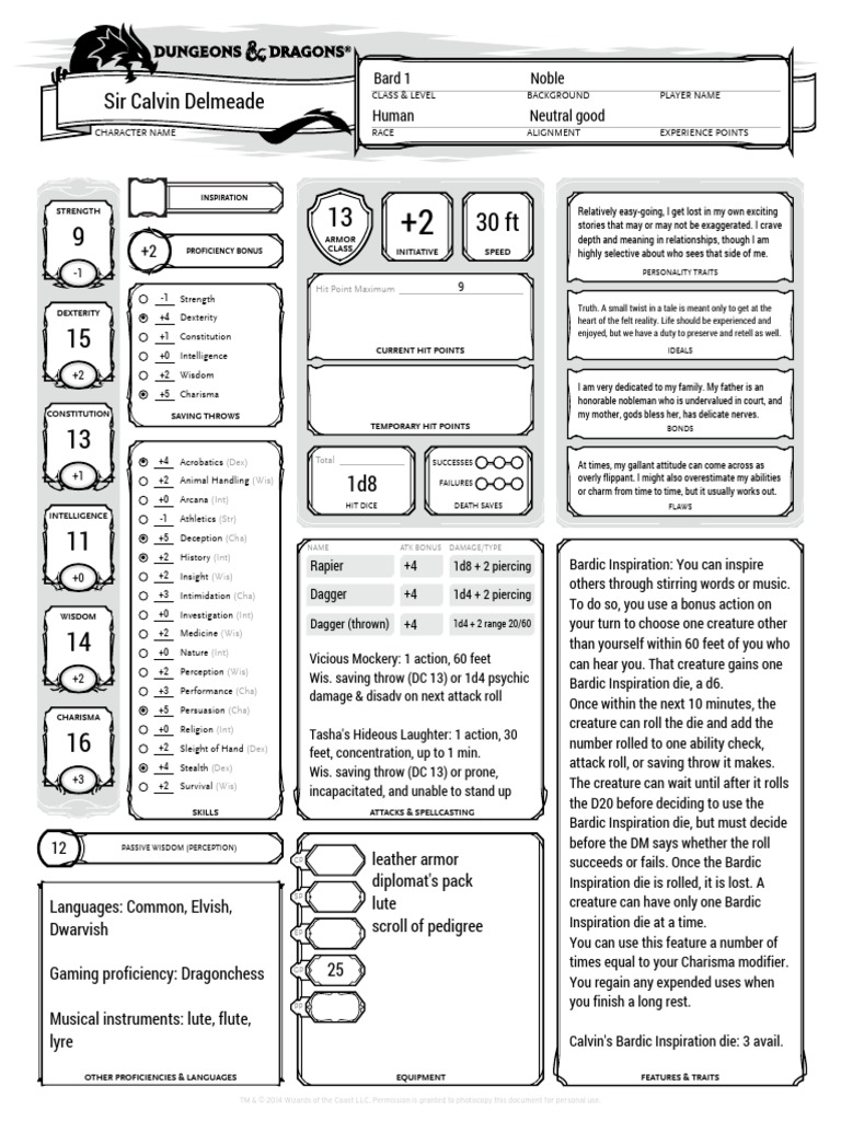 1869853-Bard 1 Character Sheet | PDF | Role Playing Games | D20 System
