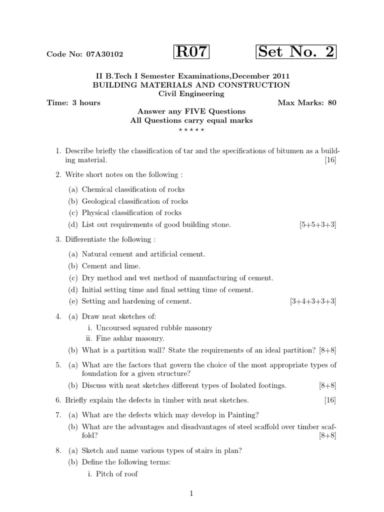 R07 Set No. 2 | PDF | Cement | Building Materials