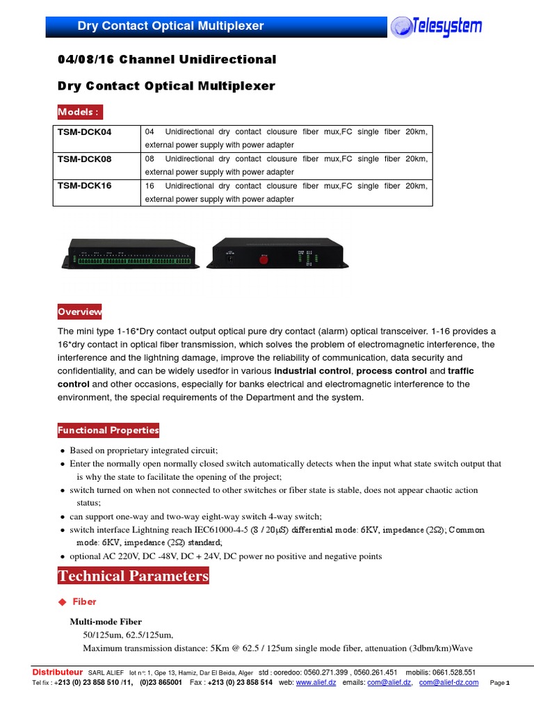 Dry Contact Optical Multiplexer Overview | PDF | Optical Fiber | Switch