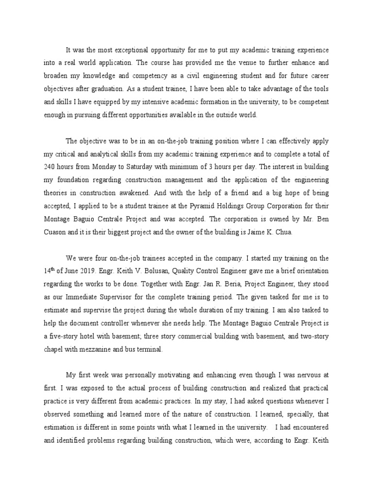 Narrative Report | PDF | Engineer | Motivation