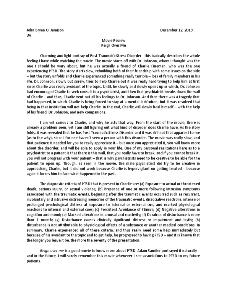 Reign Over Me Movie Review | Download Free PDF | Psychological Trauma ...