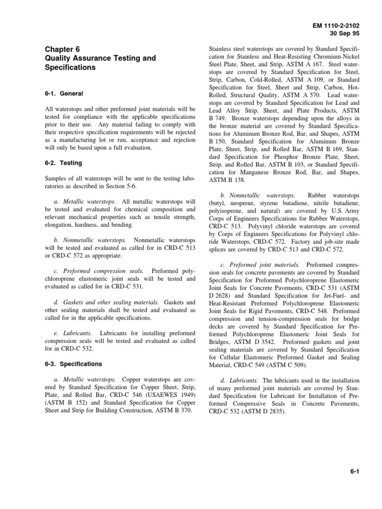 Quality Assurance Testing and Specifications for Waterstops, Joint ...