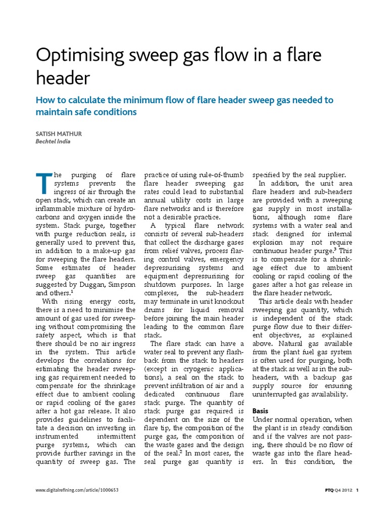 Optimising Sweep Gas Flow in A Flare Header | PDF