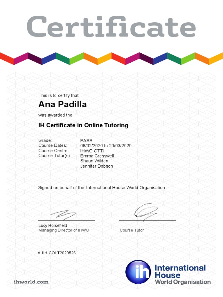 IH Online Tutoring Certificate | PDF | Career & Growth