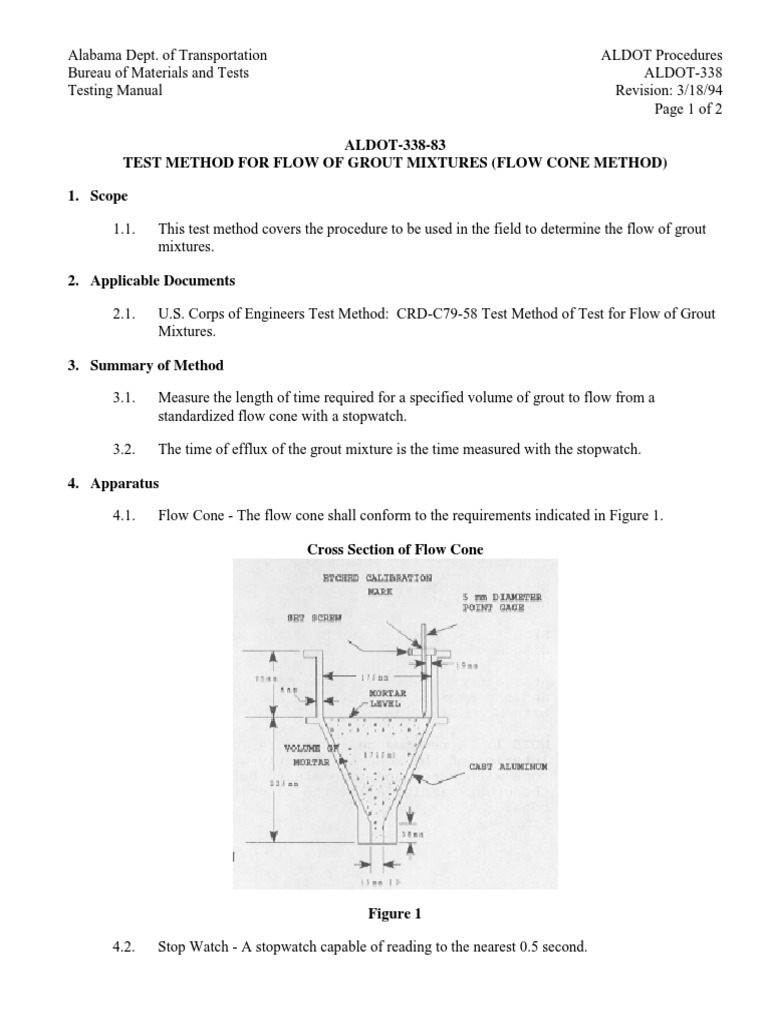 Grout Flow Cone Test Procedure | PDF | Nature