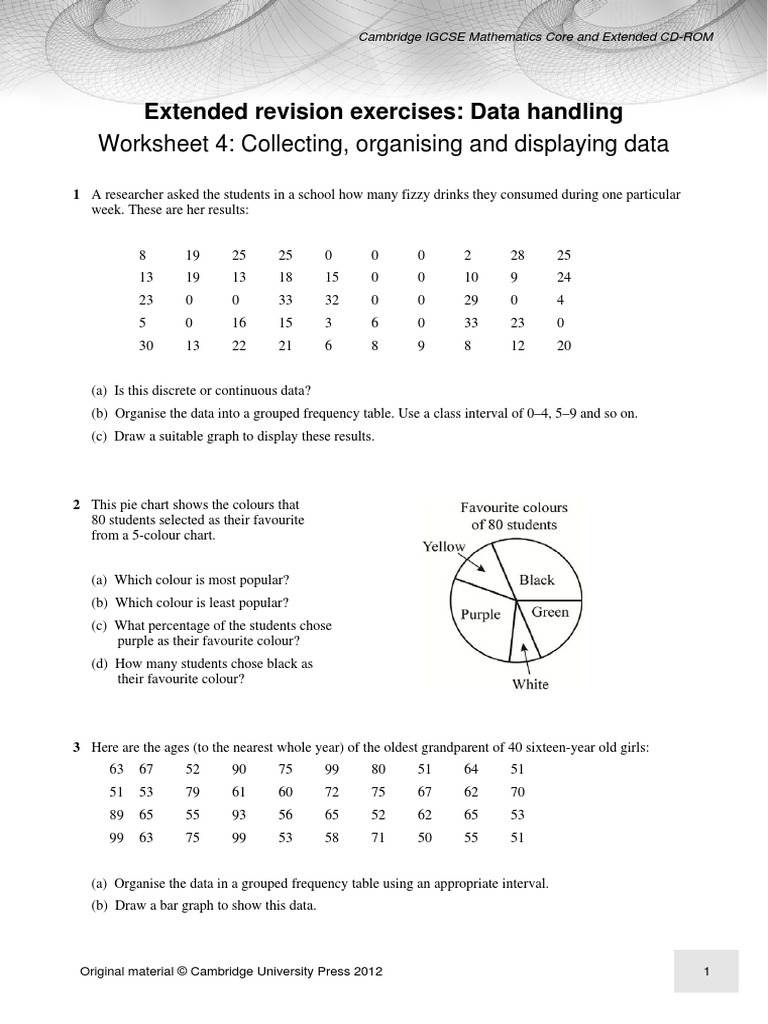Worksheet 4: Collecting, Organising and Displaying Data: Extended ...