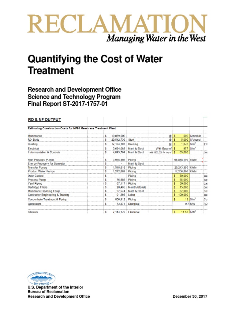 Quantifying the Costs of Water Treatment: Evaluating Options for ...