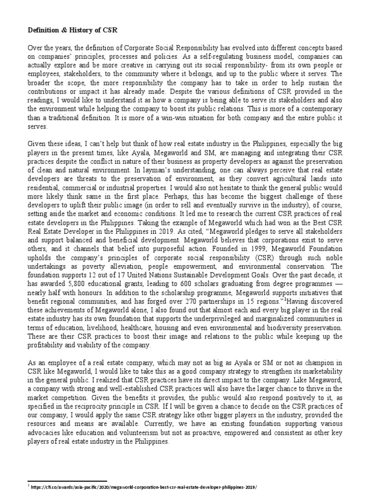 Definition of CSR - Notes | PDF | Corporate Social Responsibility ...