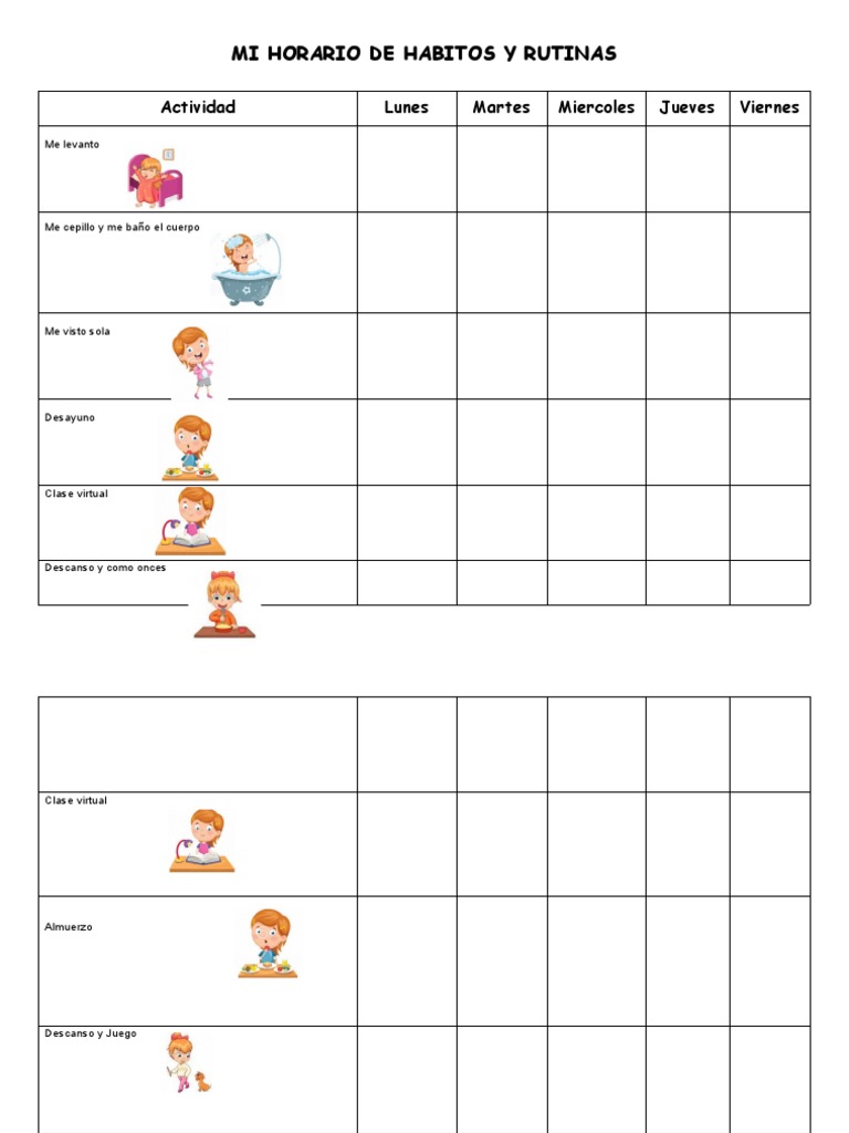 Mi Horario de Habitos y Rutinas | PDF