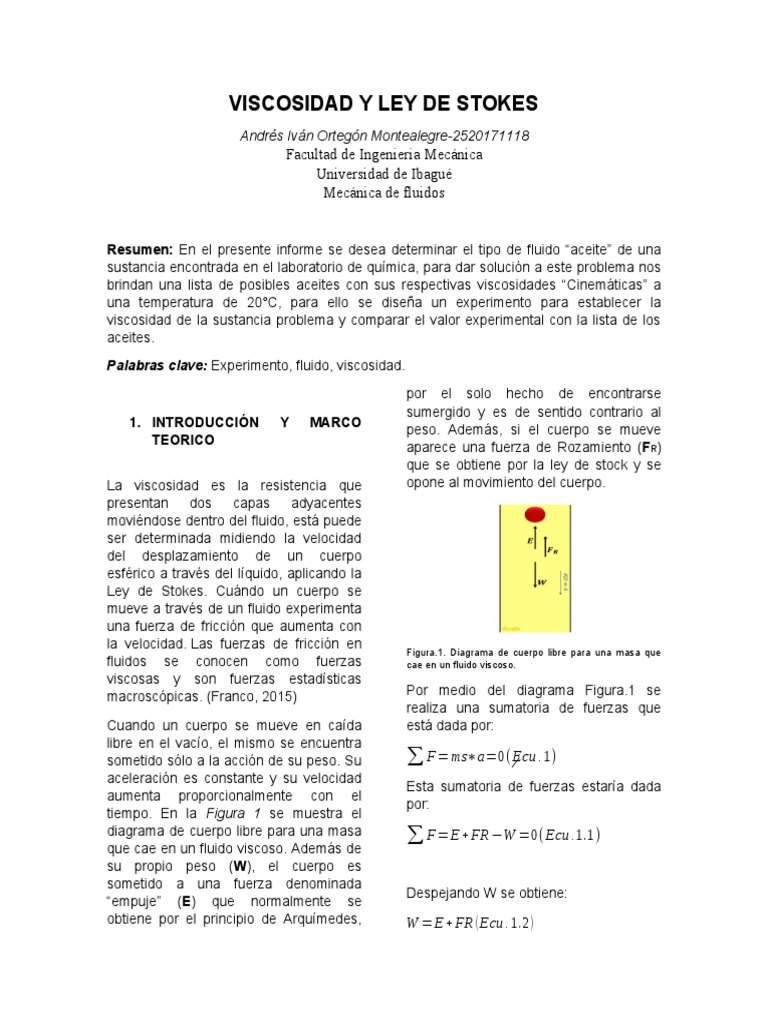 Viscosidad y Ley de Stokes | PDF | Viscosidad | Fricción