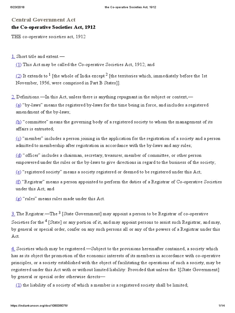 The Co-Operative Societies Act, 1912 | PDF | Liquidation | Loans