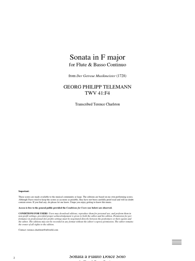 Telemann Sonata in F | PDF | Musical Compositions | Baroque Music