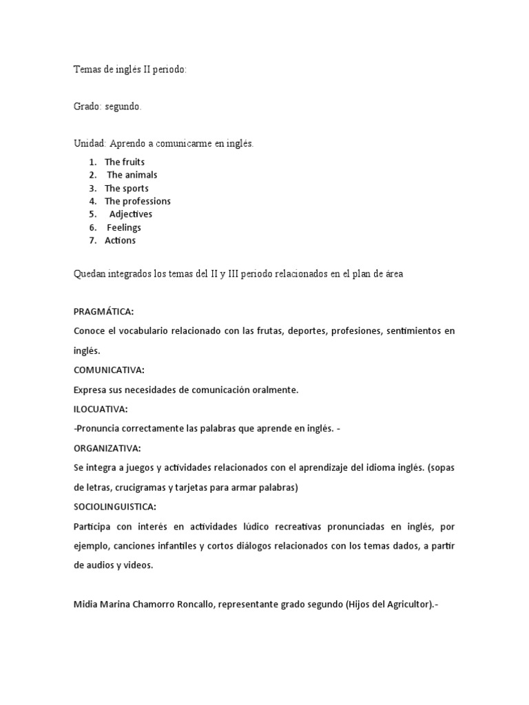 Temas de Inglés II Periodo | PDF