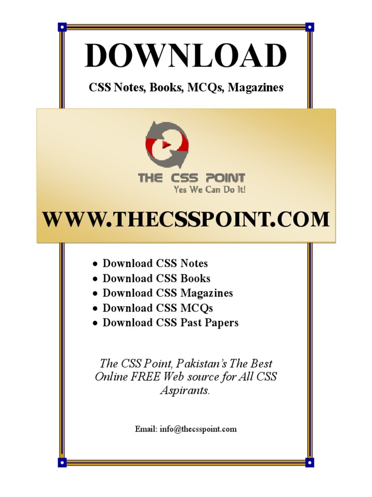 Download: Css Notes, Books, MCQS, Magazines | PDF