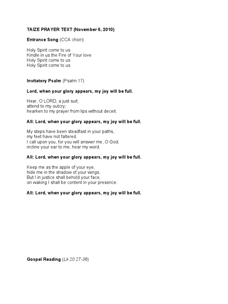 Taize Prayer Service Text | PDF | Resurrection | Prayer