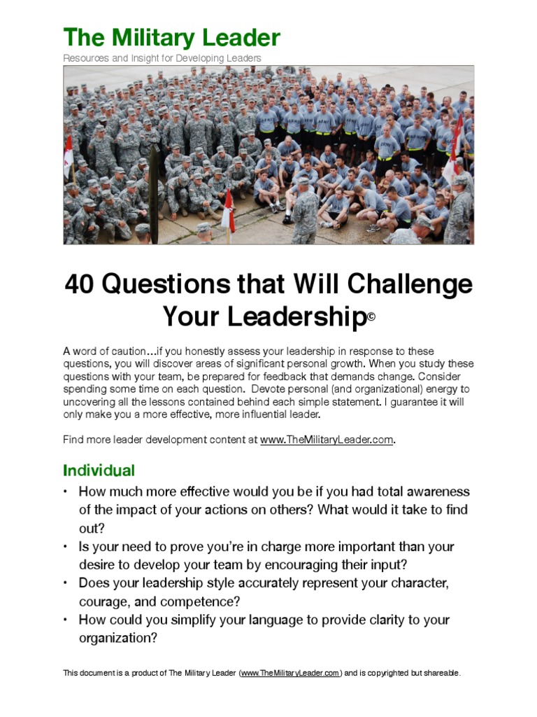 40 Questions That Will Challenge Your Leadership From The Military ...