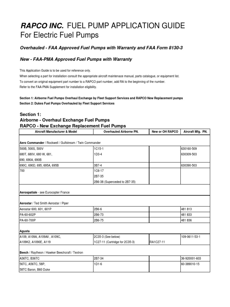 Fuel Pump Application Guide Master | PDF | Aerospace Companies Of The ...