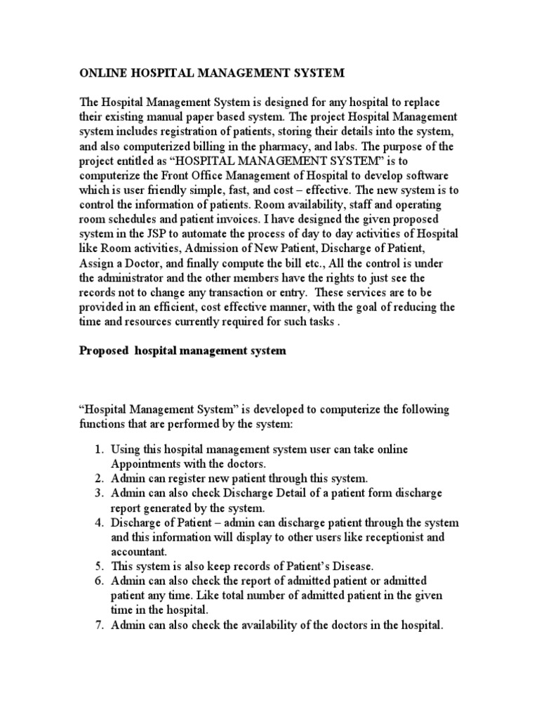 Online Hospital Management System Overview | PDF | Hospital | Patient