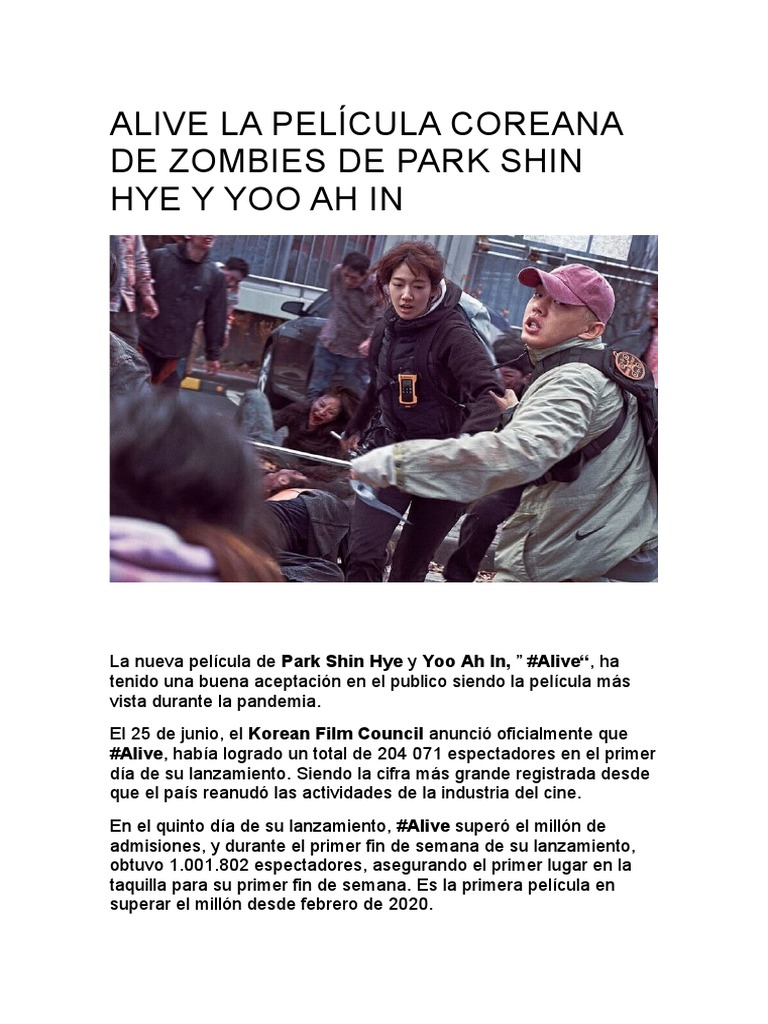 Alive La Película Coreana de Zombies de Park Shin Hye y Yoo Ah in | PDF